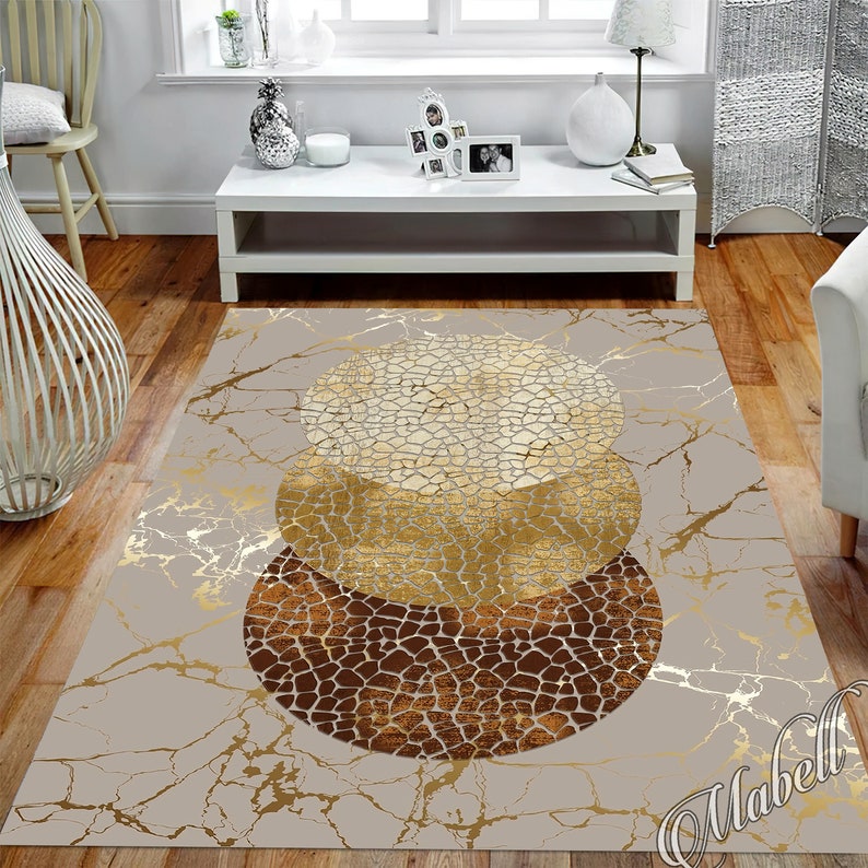 Stone Rug, Mosaic Stones on Marble Pattern Nonslip Area Rug, Round Rug ...