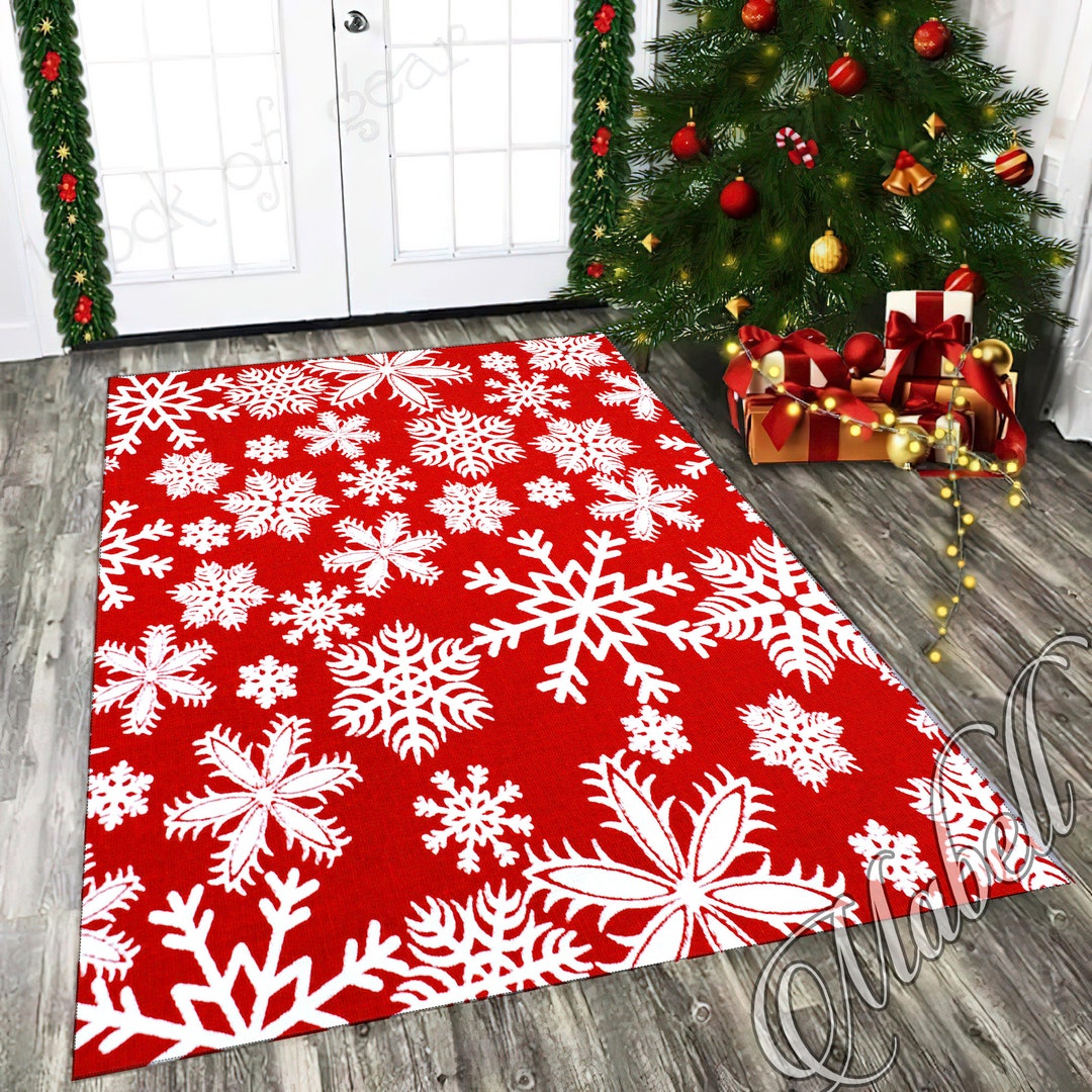 Christmas Rug, Merry Christmas Snowflakes Themed Nonslip Area Rug ...