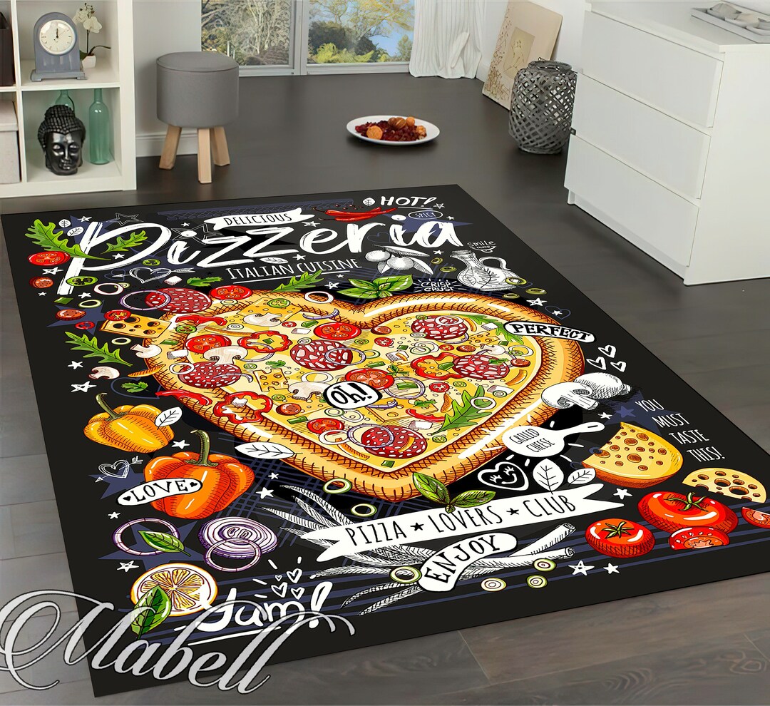 Pizza Rug, Italian Cuisine Pizza Themed Nonslip Area Rug, Kitchen Rug ...