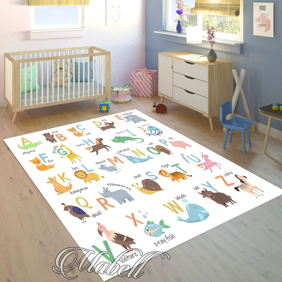 Alphabet Rug, Cute Animals Alphabet Themed Nonslip Area Rug, Kids Room ...