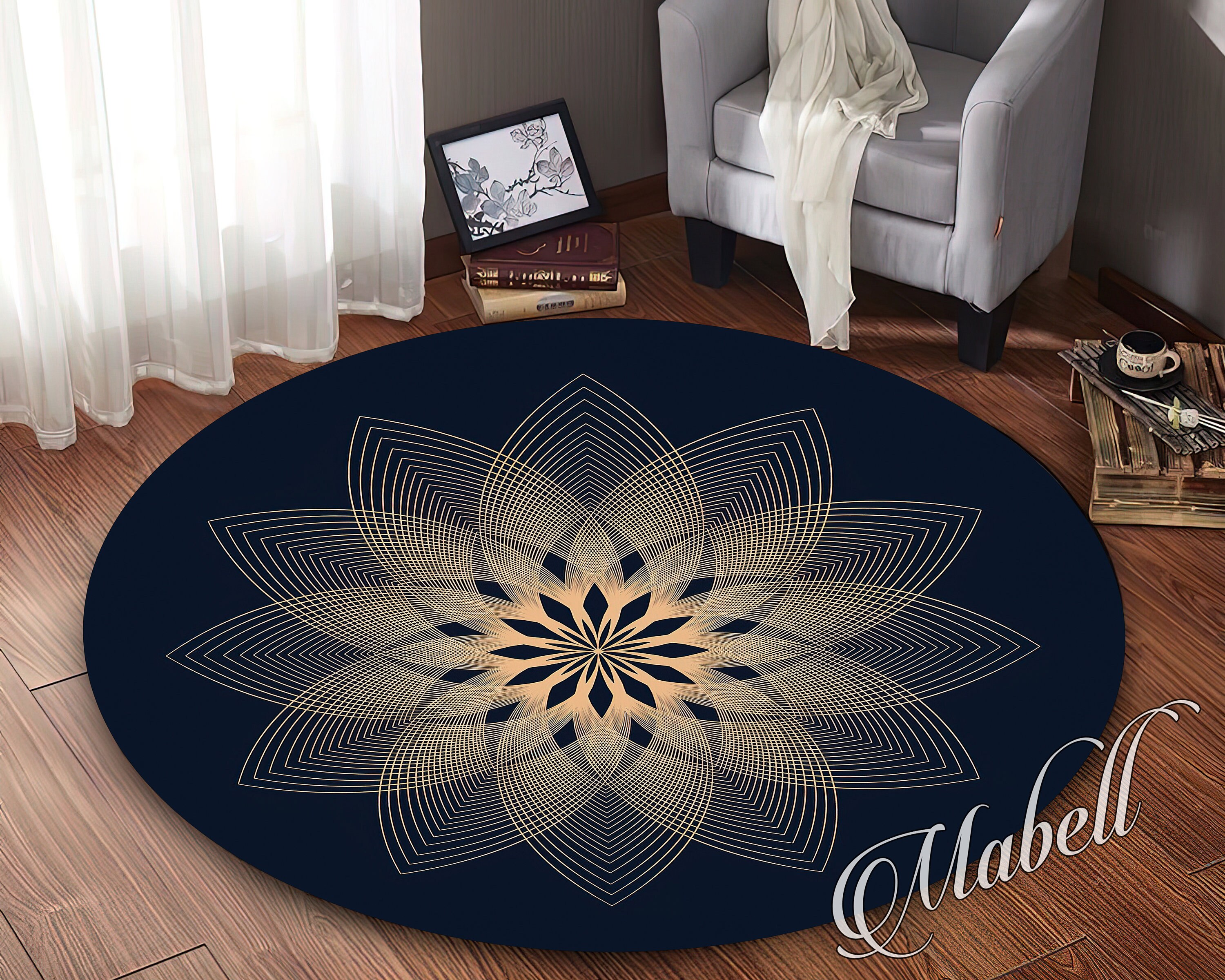 Mandala Rug, Flower Themed Nonslip Area Rug, Colorful Mandala Themed ...