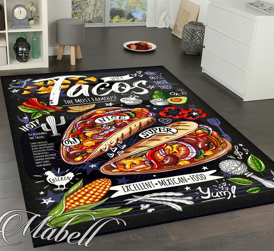 Tacos Rug, Mexican Foods Tacos Themed Nonslip Area Rug, Runner for ...