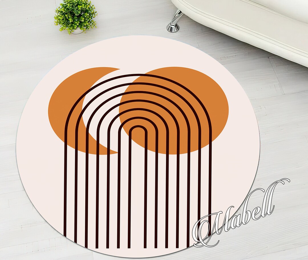 Abstract Round Rug, Striped Art Pattern Nonslip Area Rug, Sun and Moon ...