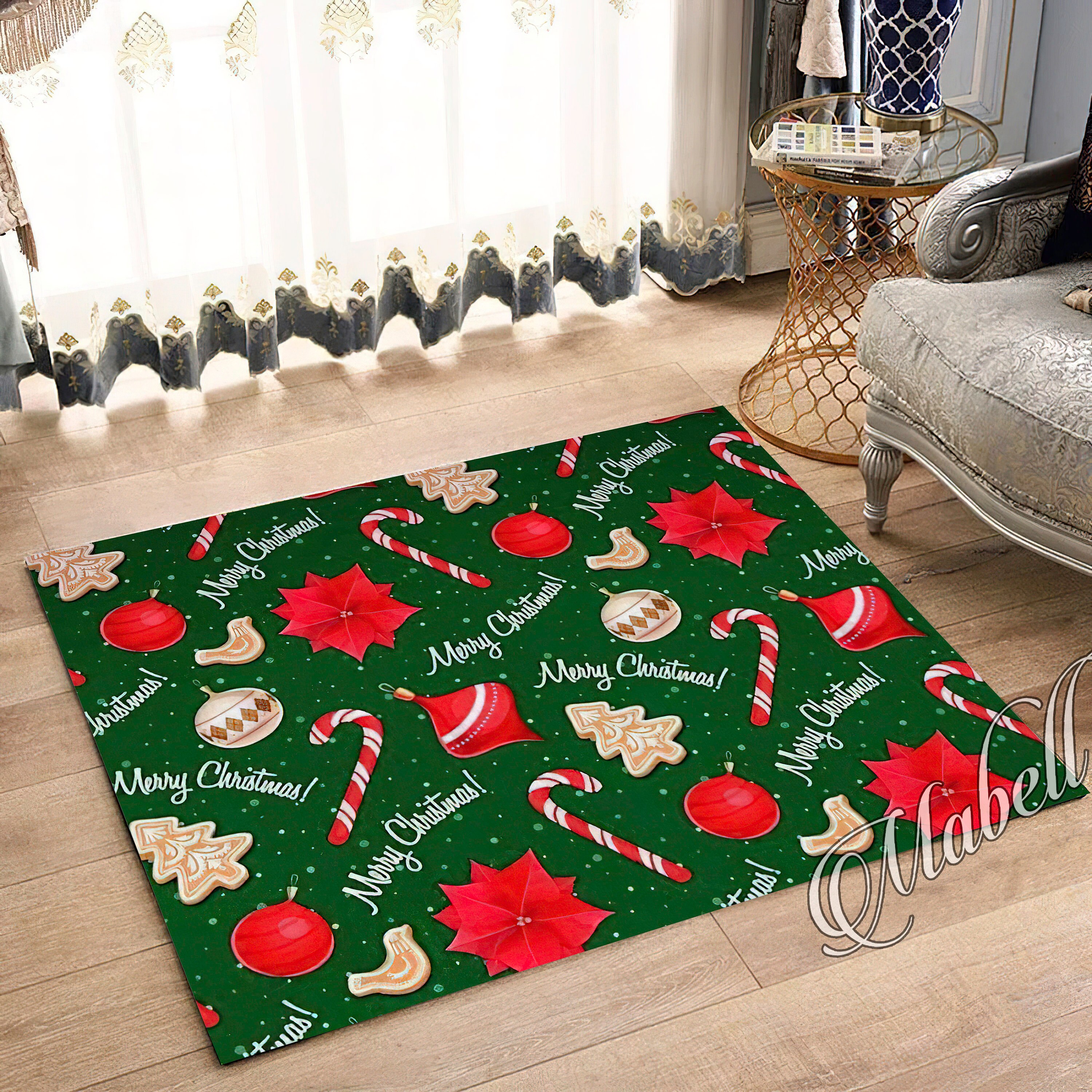 Christmas Rug Merry Christmas Sugar Tree Themed Nonslip Area - Etsy