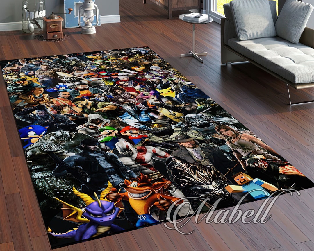 Video Games Rug, Popular Video Games Main Characters Themed Nonslip ...