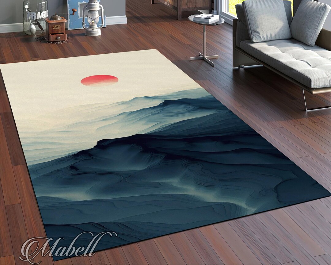 Mountain Landscape Rug | Minimalist Sunrise Washable Non-slip Rug ...