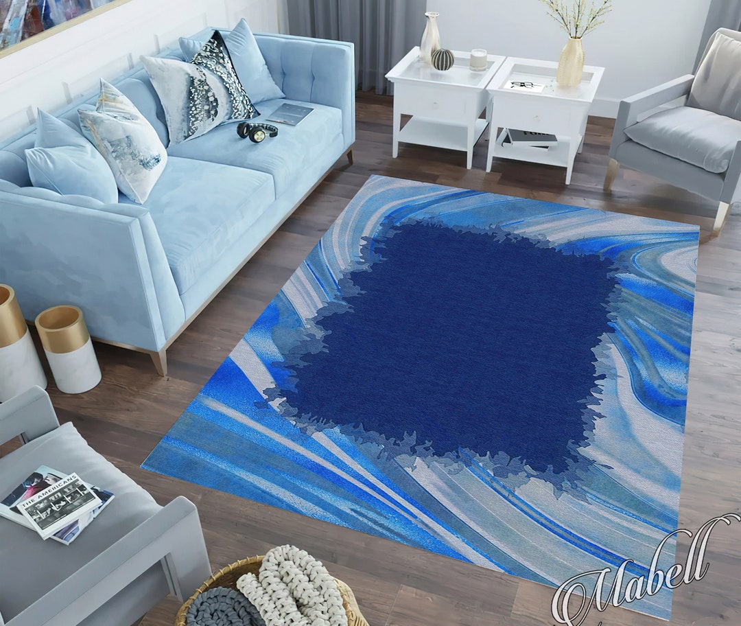Paint Rug, Paintbrushes Border Art Themed Nonslip Area Rug, Blue Rug ...