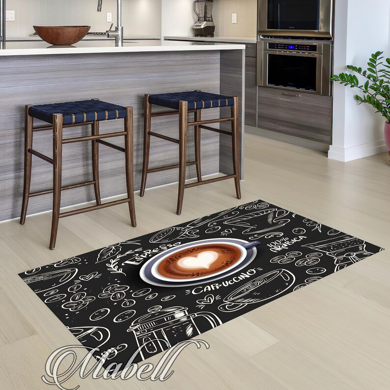 Coffee Kitchen Rug, Coffee Cup Themed Nonslip Area Rug, Gifts for ...