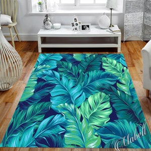 Leaf Rug Turquoise and Green Leaves Themed Nonslip Area Rug Design ...