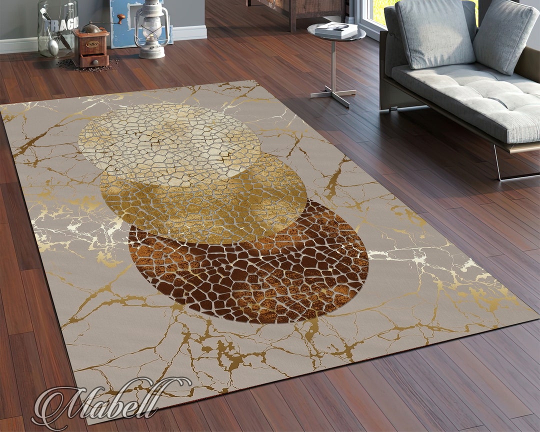 Stone Rug, Mosaic Stones on Marble Pattern Nonslip Area Rug, Round Rug ...