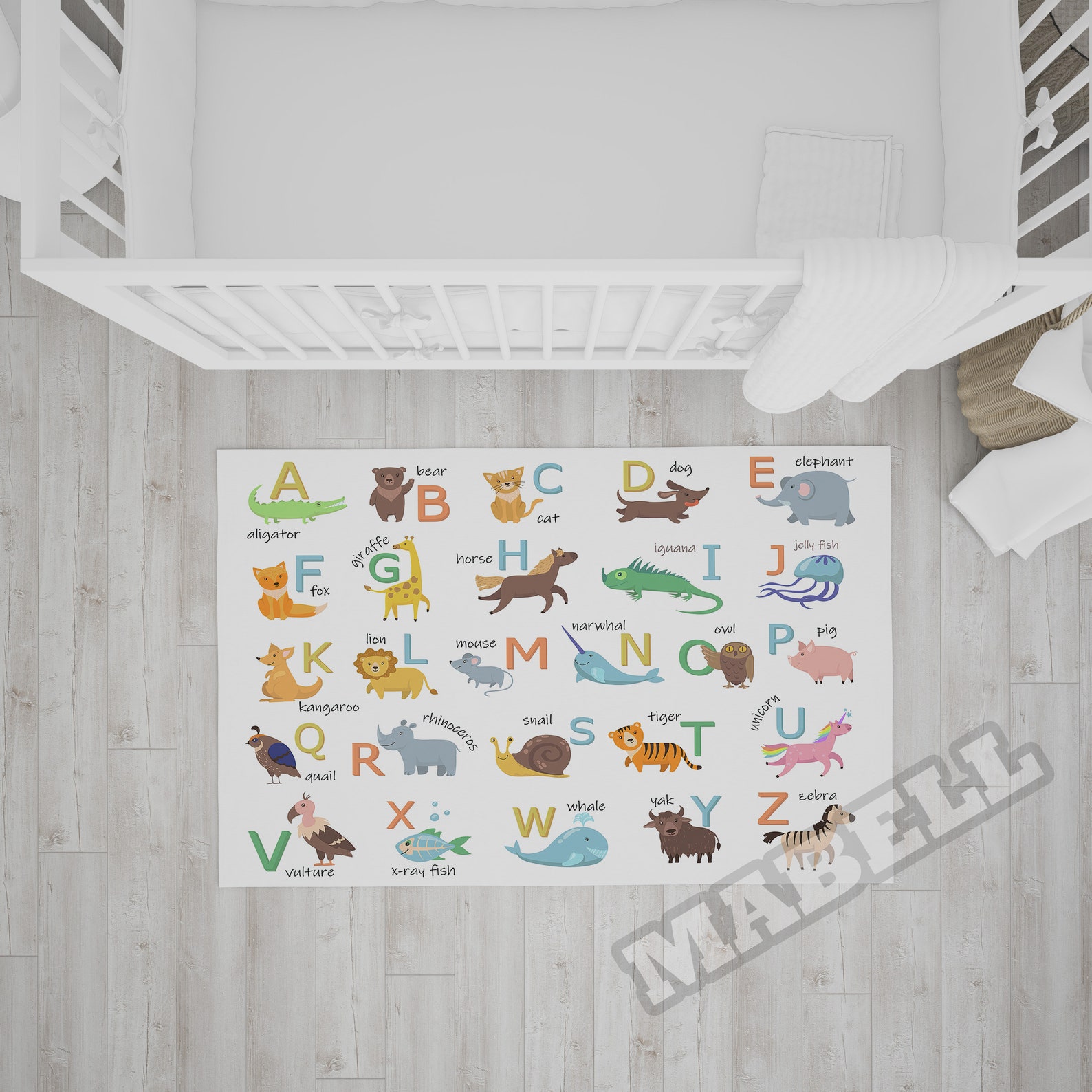 Alphabet Rug, Cute Animals Alphabet Themed Nonslip Area Rug, Kids Room ...