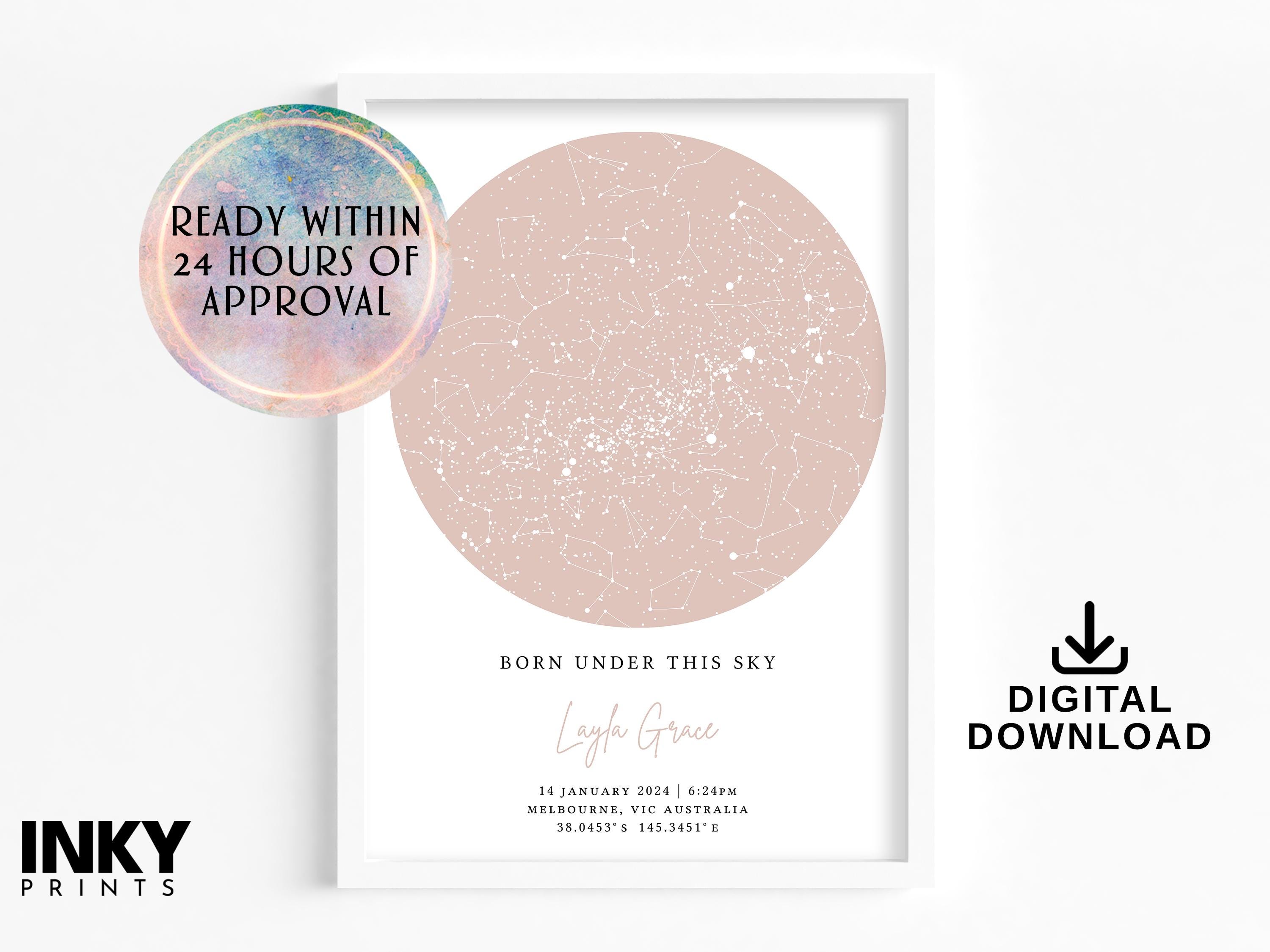 DIGITAL Custom Star Map Download Birth Gift Newborn First 1st Birthday ...