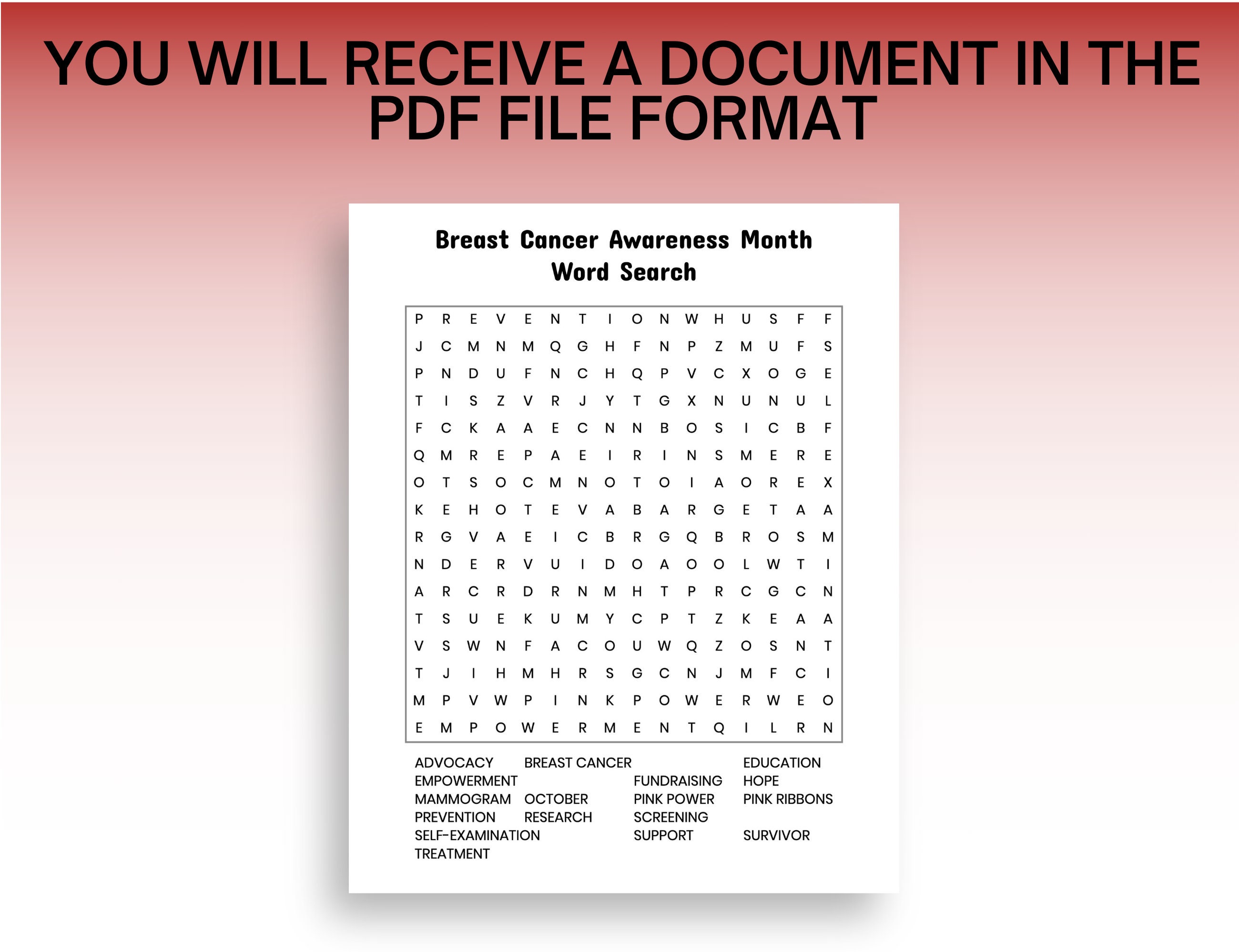 Breast Cancer Awareness Month | Word Puzzles & Games - Instant Dowload ...