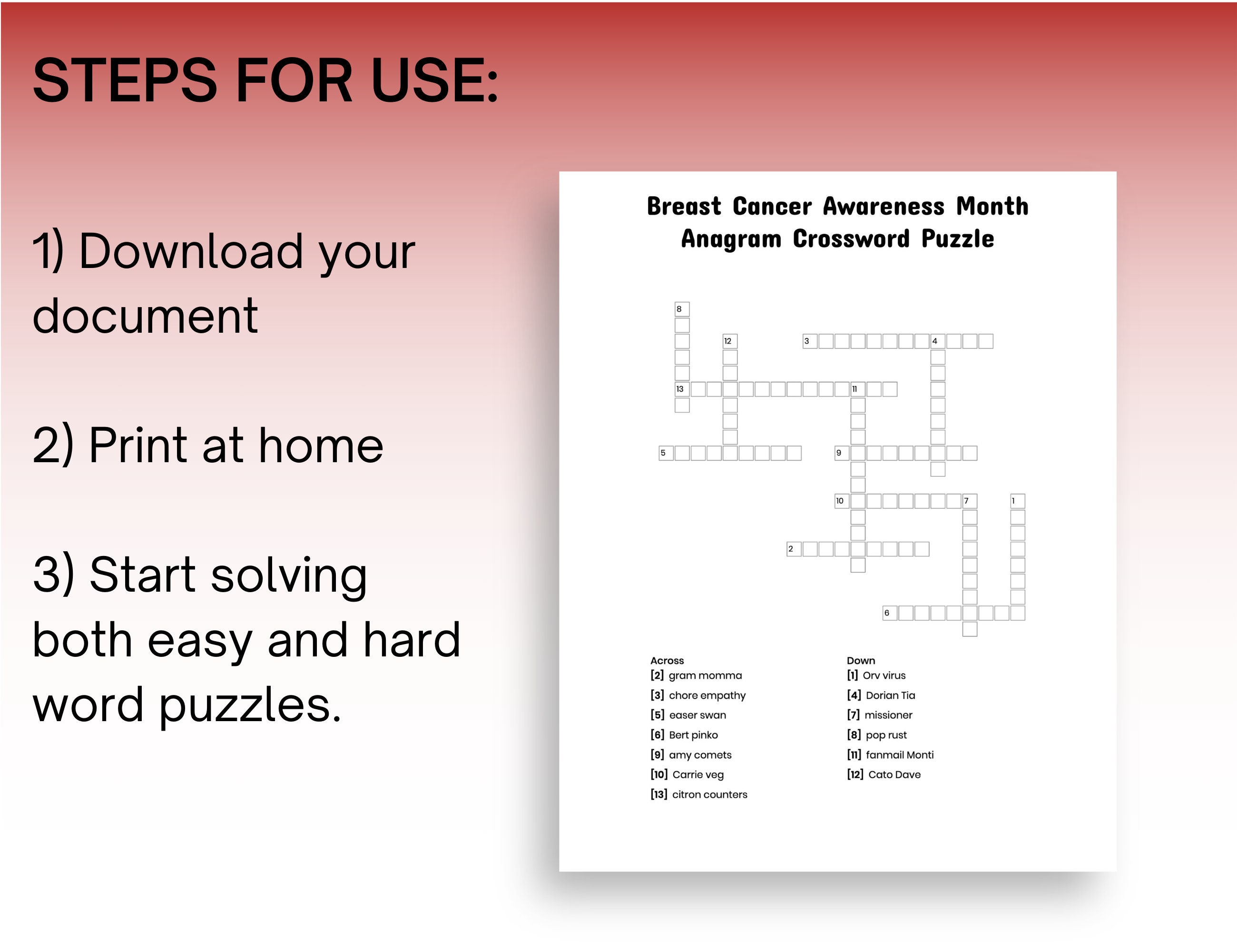Breast Cancer Awareness Month | Word Puzzles & Games - Instant Dowload ...