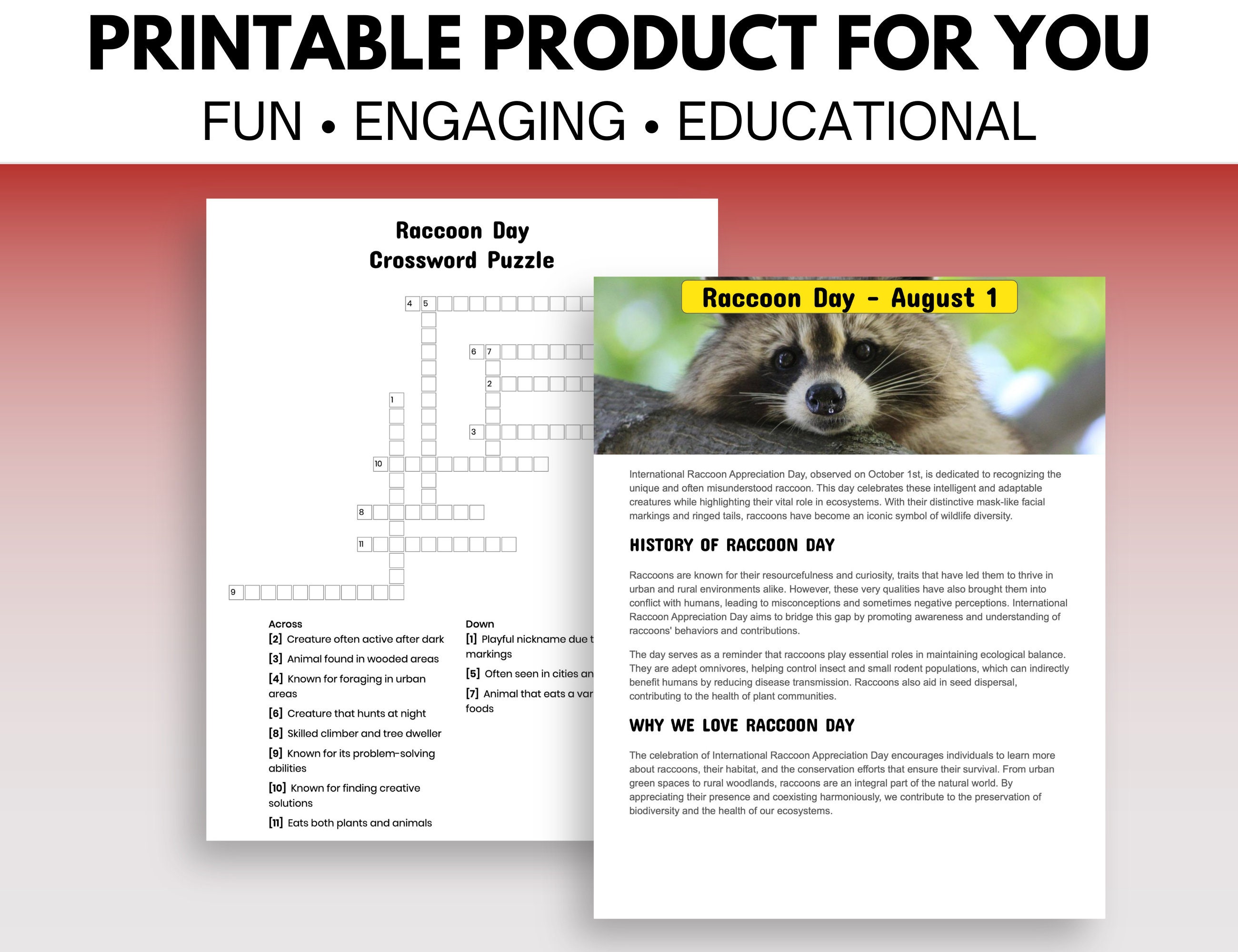 International Raccoon Appreciation Day Word Puzzle Book 13 - Etsy