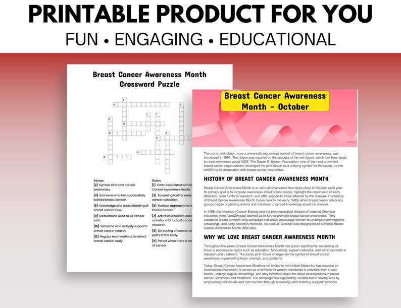 Breast Cancer Awareness Month Word Puzzles & Games Instant - Etsy