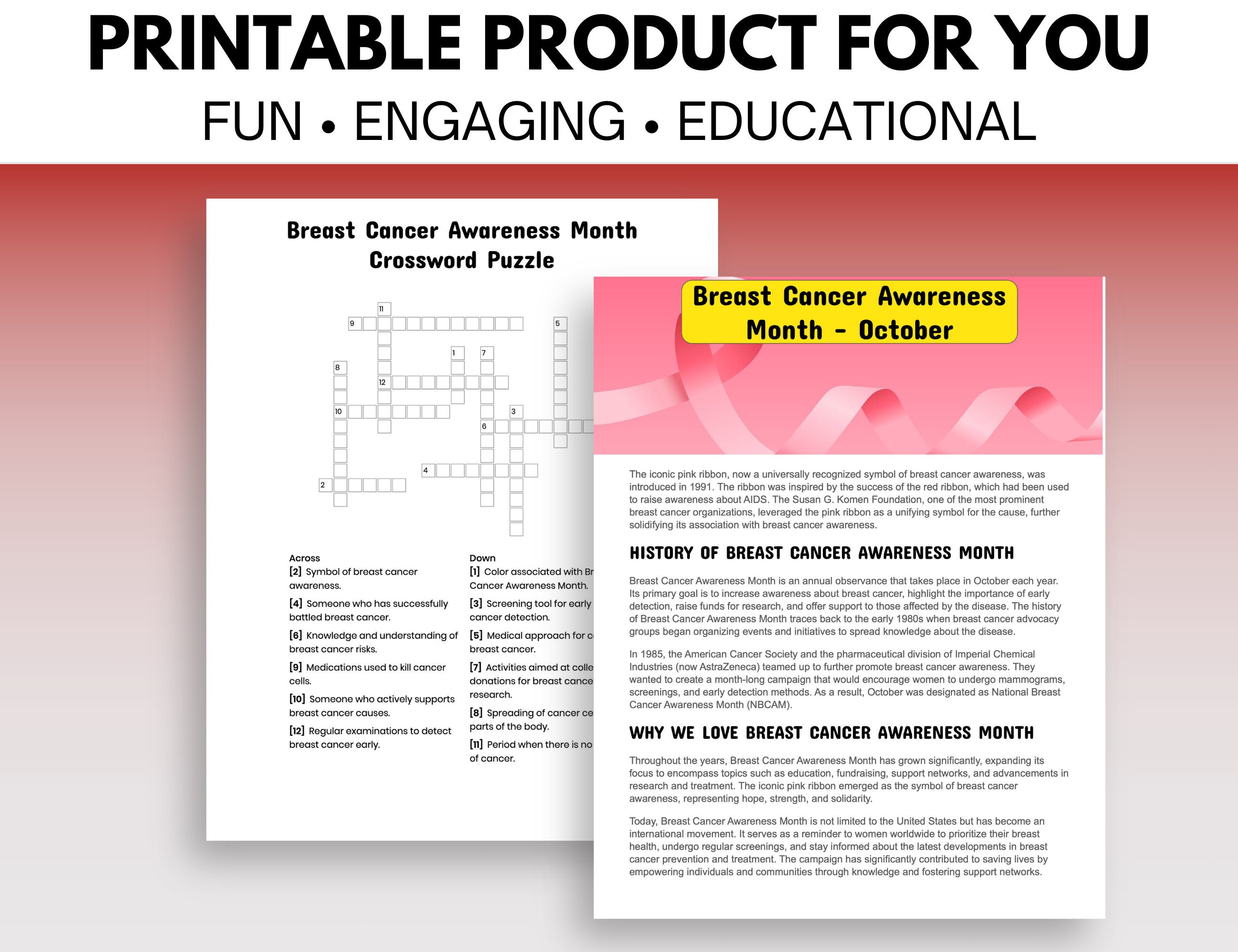 Breast Cancer Awareness Month | Word Puzzles & Games - Instant Dowload ...