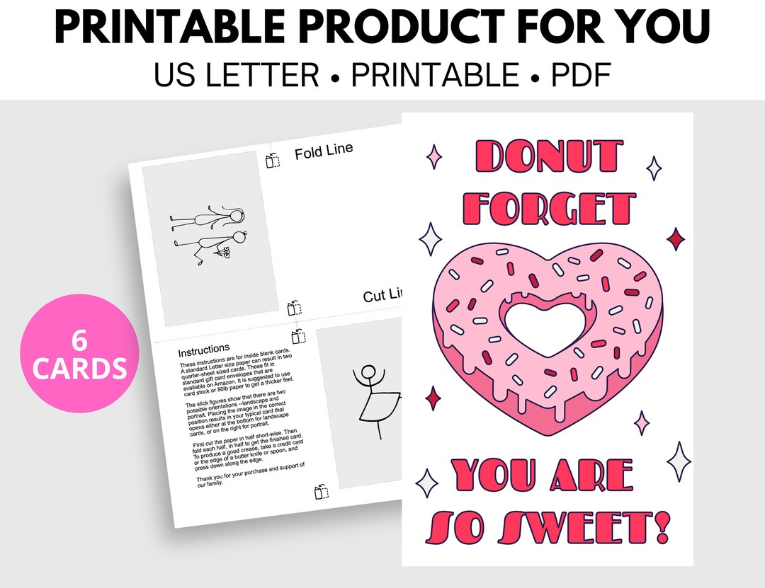 Donut-themed Valentine's Day Card Set - Downloadable & Printable - Etsy