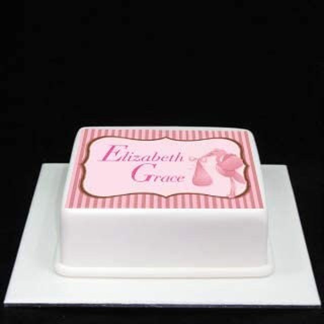 Baby Girl 19 Cm (7.5") Square Edible Cake Topper and Printed With Your ...