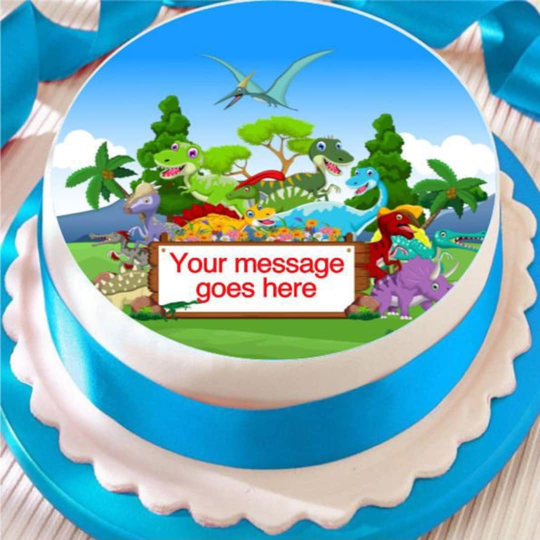 Dinosaurs 19 Cm (7.5") Round Edible Cake Topper and Printed With Your ...