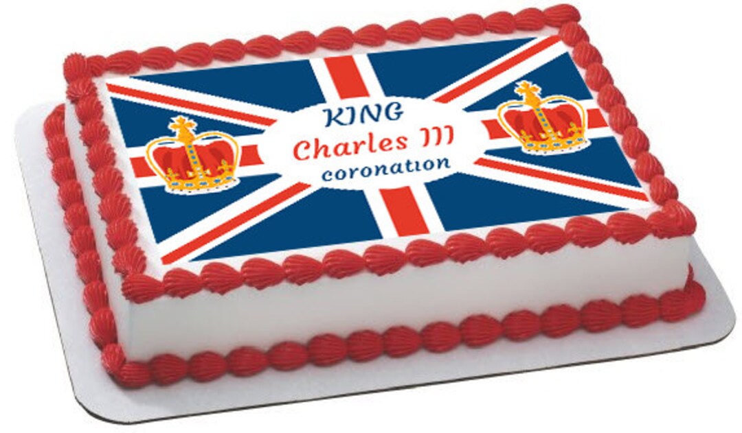 King Charles III Coronation Union Jack & Crown Rectangular Cake Topper ...