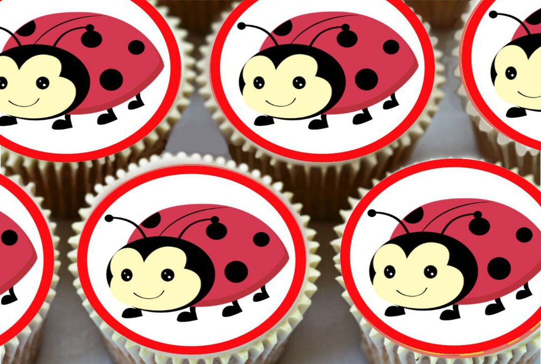Ladybug, Ladybird Round Pre-cut Edible Cup Cake Topper Decorations - Etsy