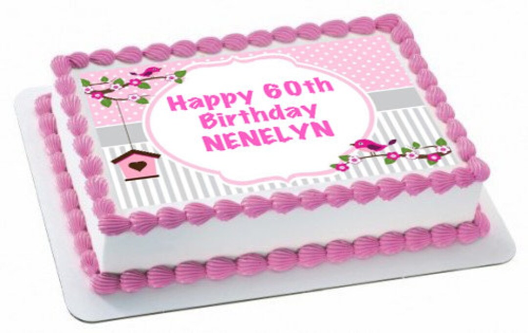 Bird Themed Rectangular Edible Cake Topper and Printed With Your Custom ...