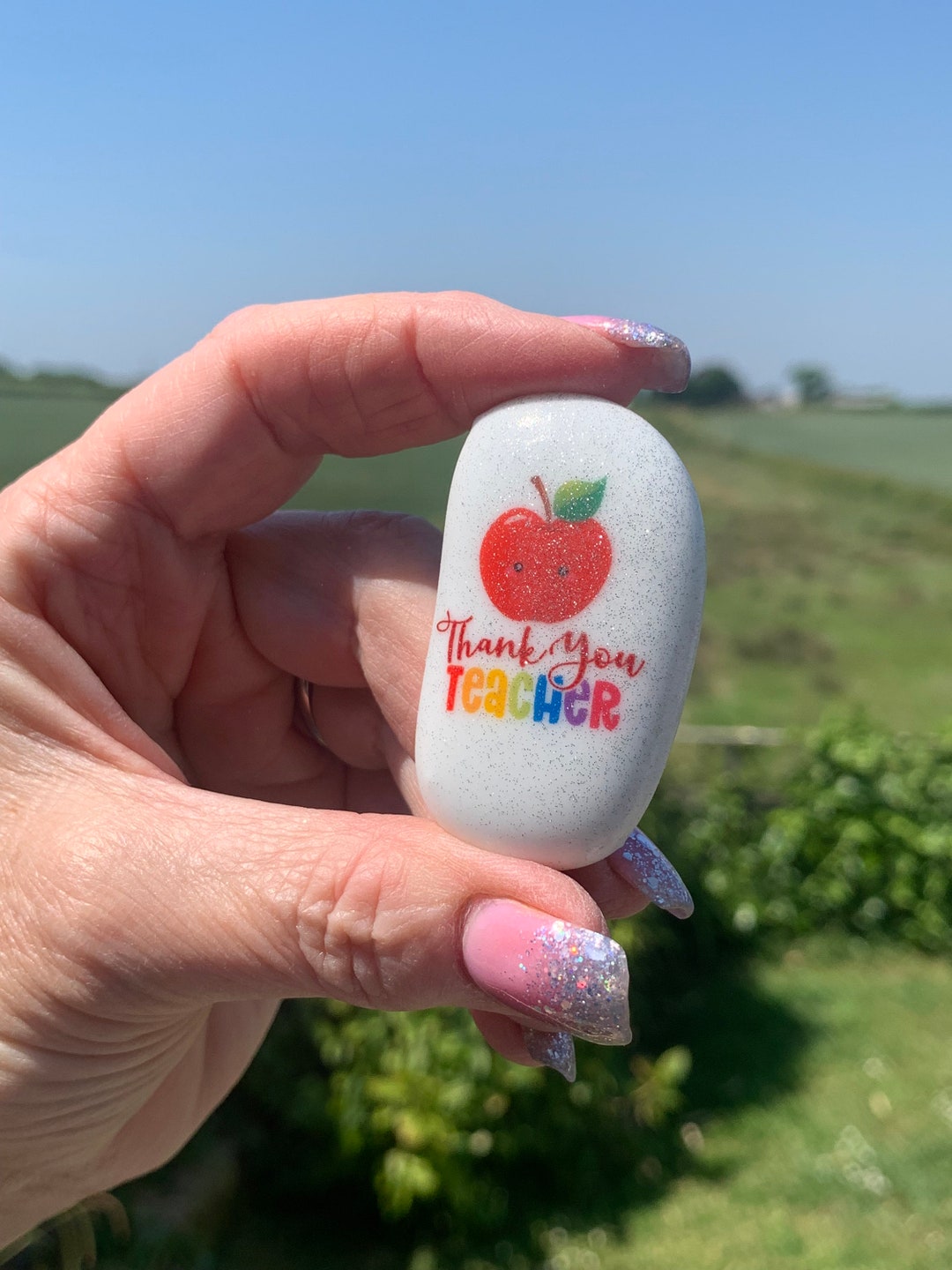 Thank You Teacher, Pocket Hug Pebble, Decorated Stone, Present, Memento ...