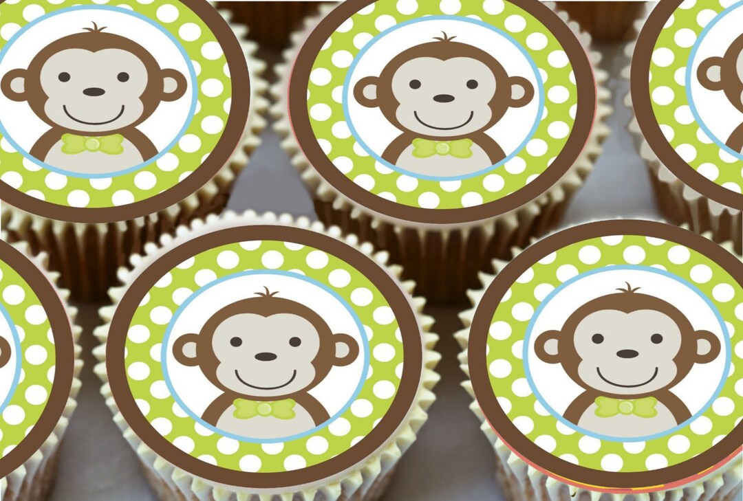 Monkey Round Pre-cut Edible Cup Cake Topper Decorations - Etsy