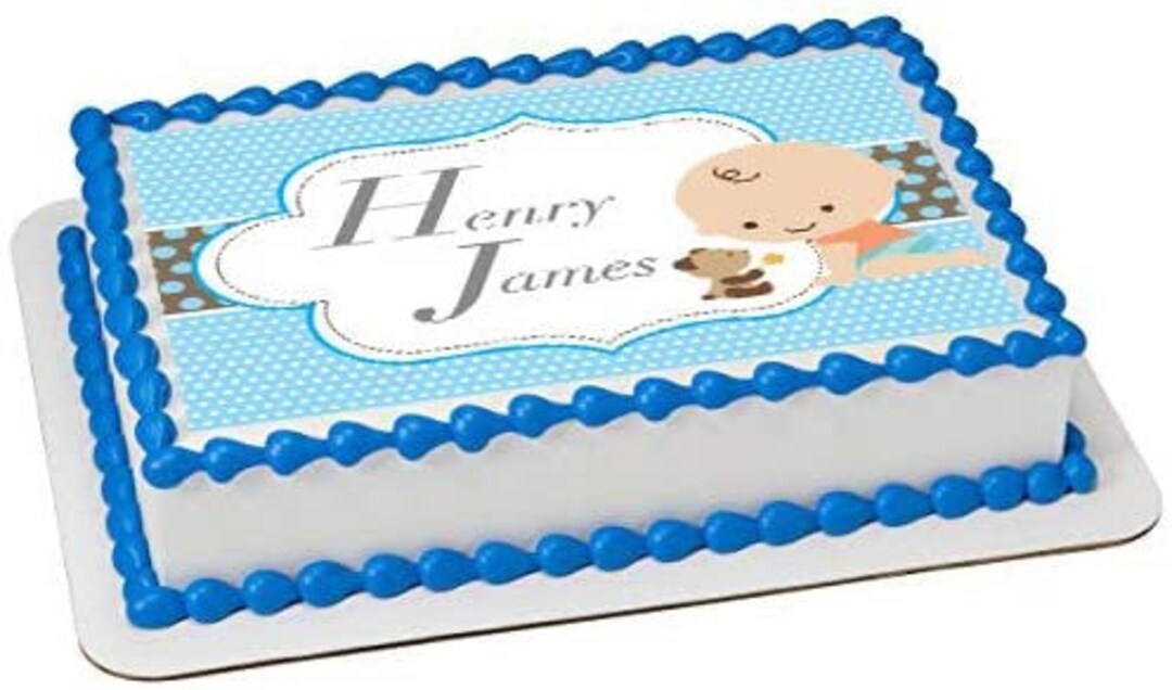 Baby Boy Rectangular Edible Cake Topper and Printed With Your Custom ...