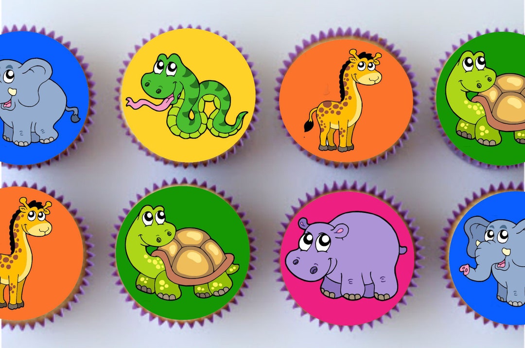 Cartoon Animals Round Pre-cut Edible Cup Cake Topper Decorations - Etsy