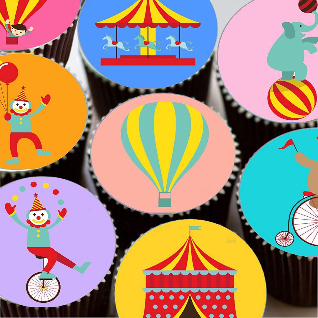 Circus Themed Round Pre-cut Edible Cup Cake Topper Decorations - Etsy