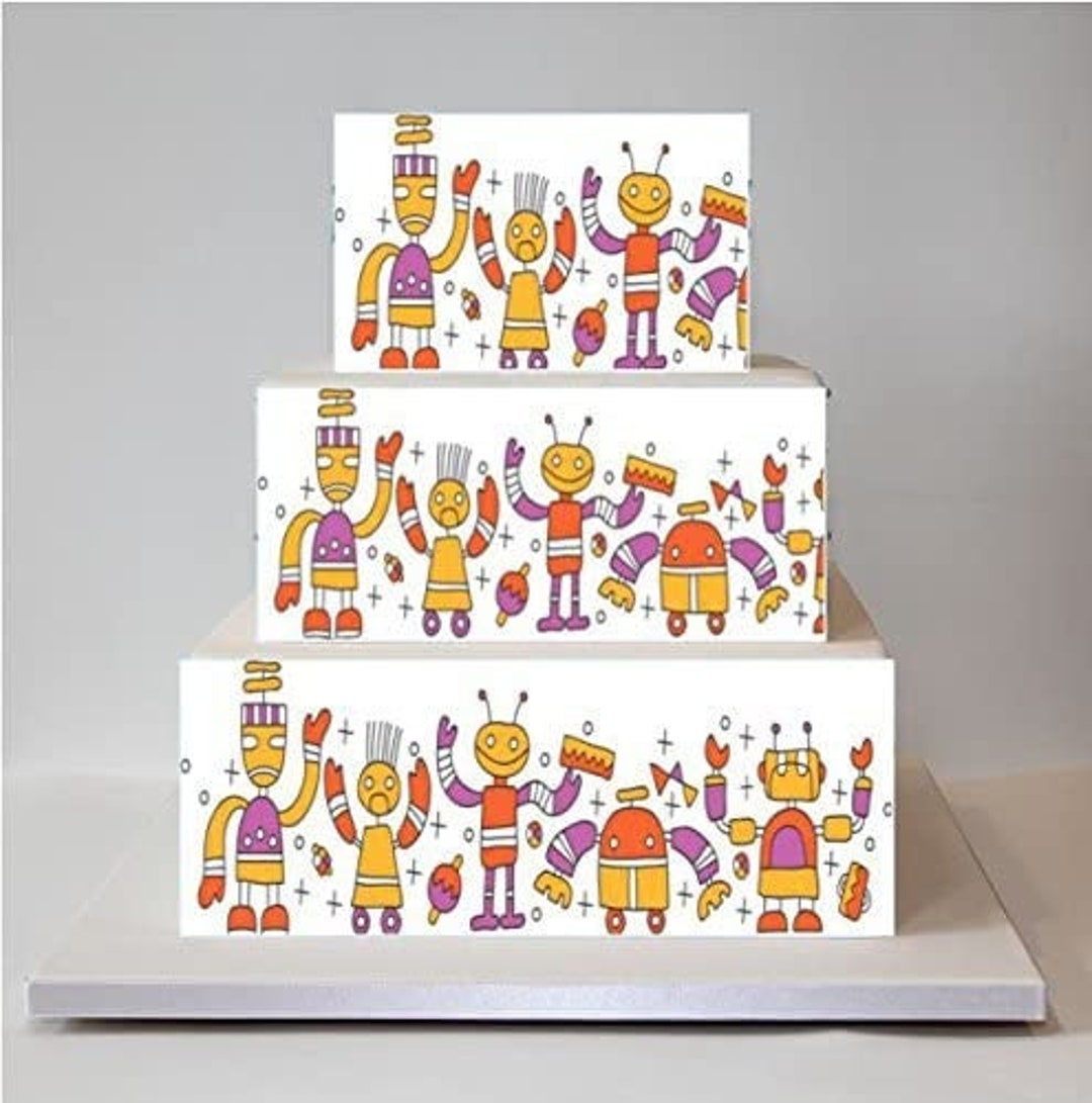 Robot Themed Edible Cake Band/ribbon on Fondant Icing - Etsy