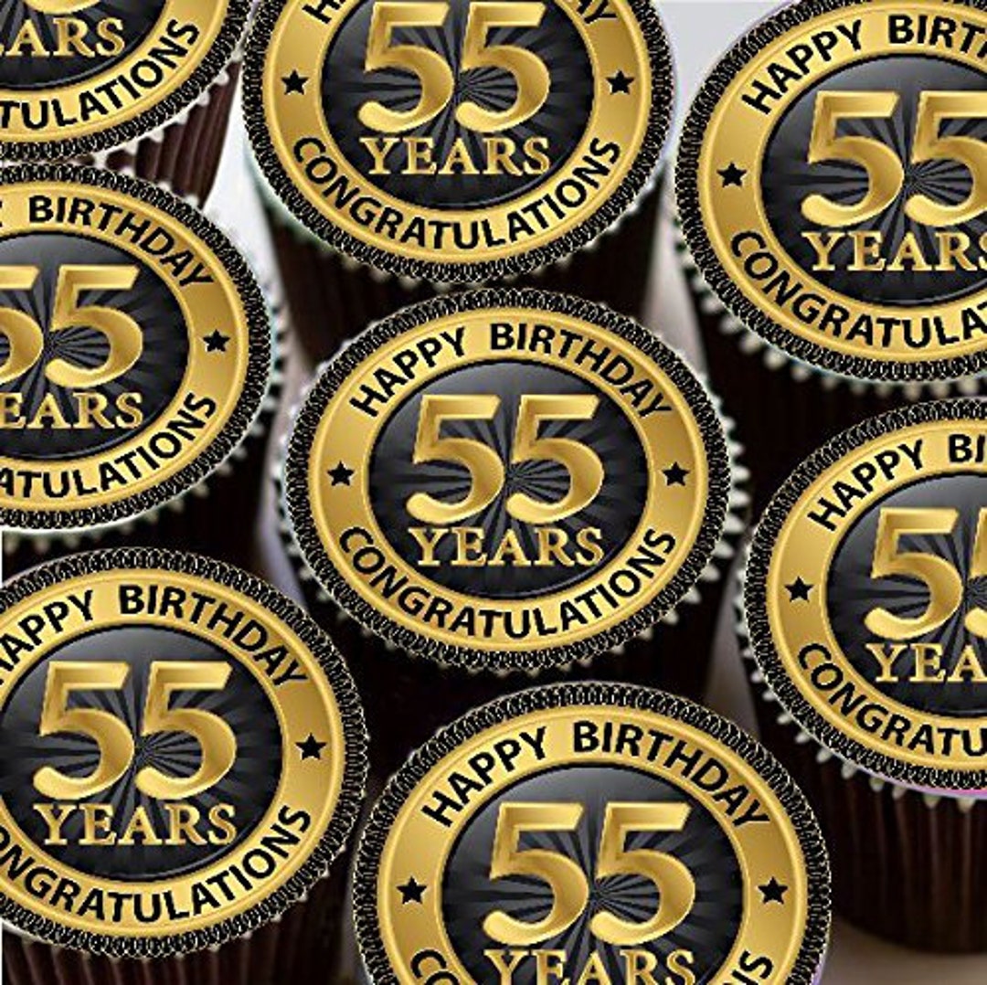 Happy 55th Birthday Round Pre-cut Edible Cup Cake Topper Decorations - Etsy