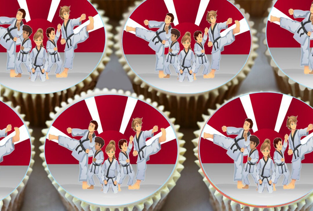 Judo, Karate, Taekwondo Round Pre-cut Edible Cup Cake Topper ...