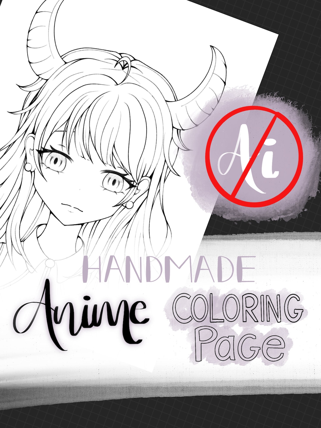 Anime Devil Girl Coloring Page, 1 Page Digital Coloring for Kids and ...