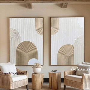 Beige Arch Wall Art Set of 2 Beige 3D Minimalist Texture Painting Beige ...