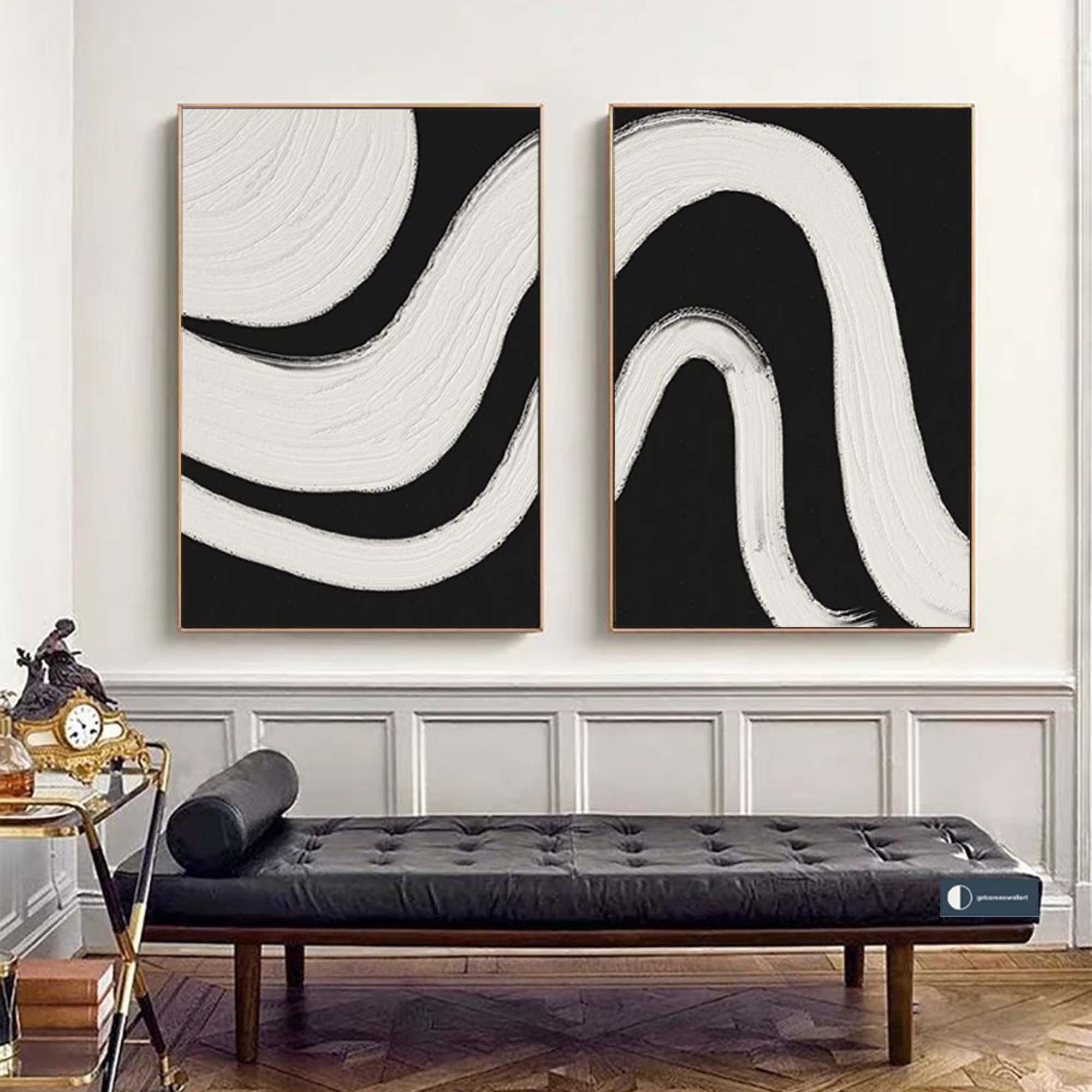 Black and White Minimalist Painting on Canvas Set of 2 Black - Etsy