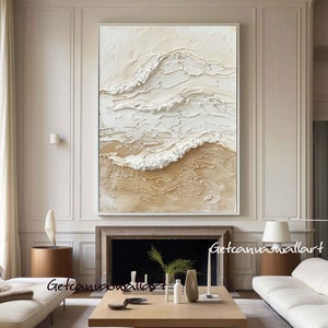 Ocean Waves Texture Abstract Painting Biege Texture Wall Art 3D White ...
