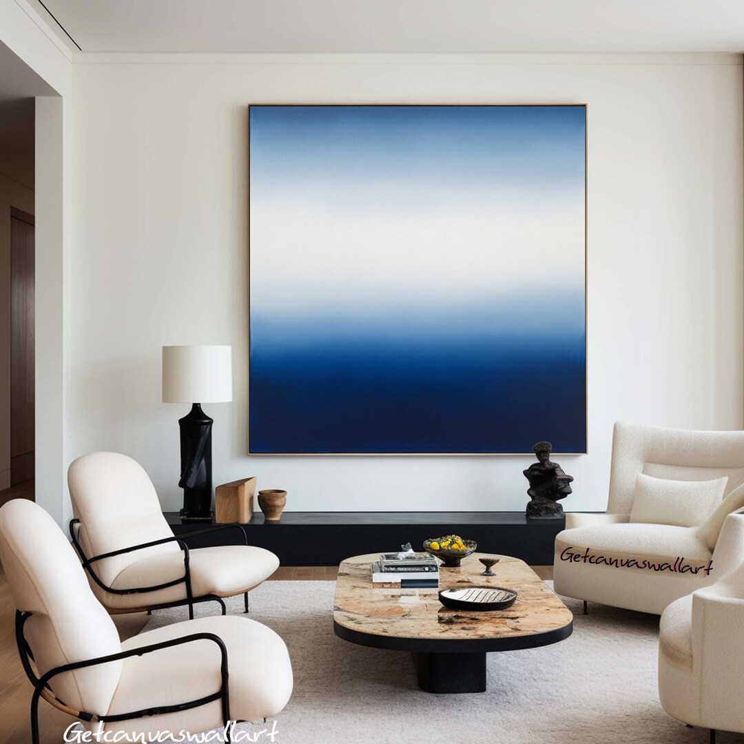 Abstract Blue Wall Art Blue & White Oil Painting on Canvas Modern ...