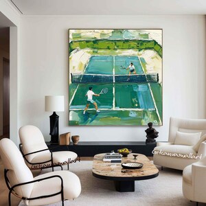 Green Tennis Court Painting Large Green Textured Wall Art Abstract ...