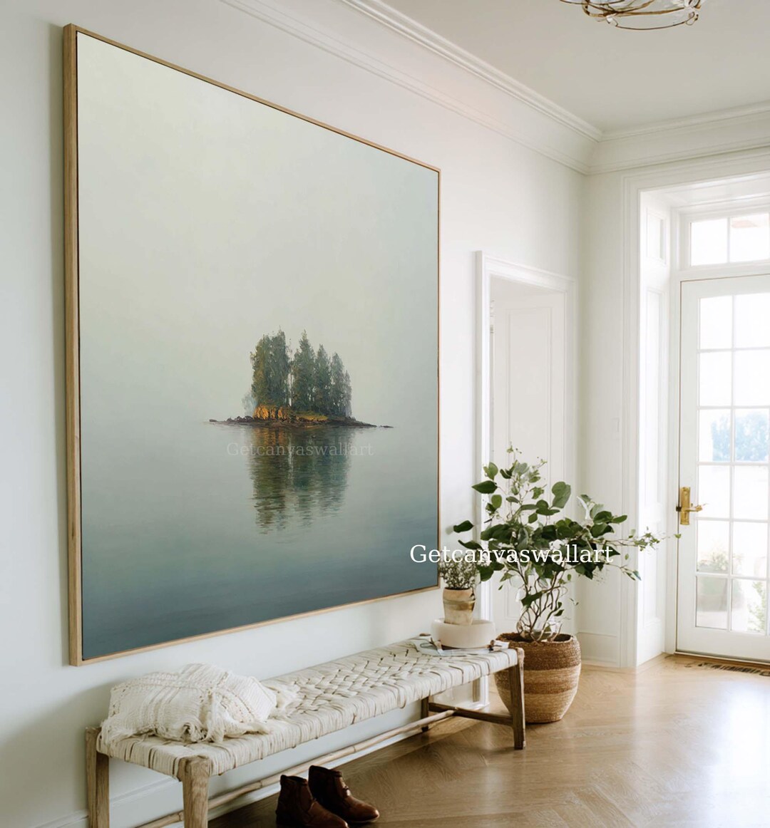 Hand-painted Island Wall Art Lake Reflection Oil Painting Modern ...