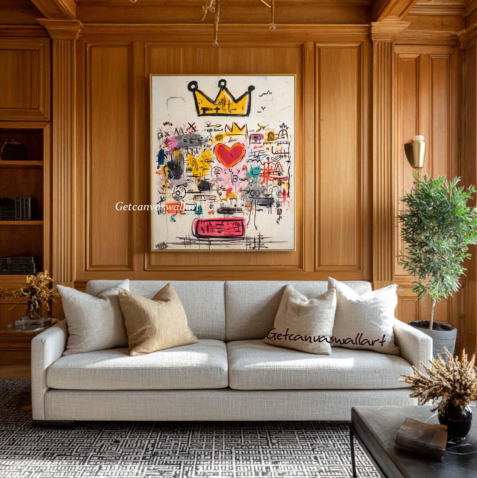 Large Abstract Graffiti Beige Painting Colorful Pop Painting Neutral ...