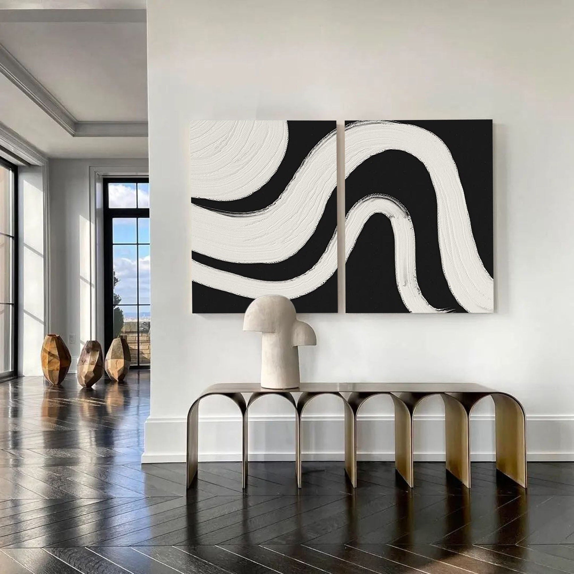 Black and White Minimalist Painting on Canvas Set of 2 Black - Etsy