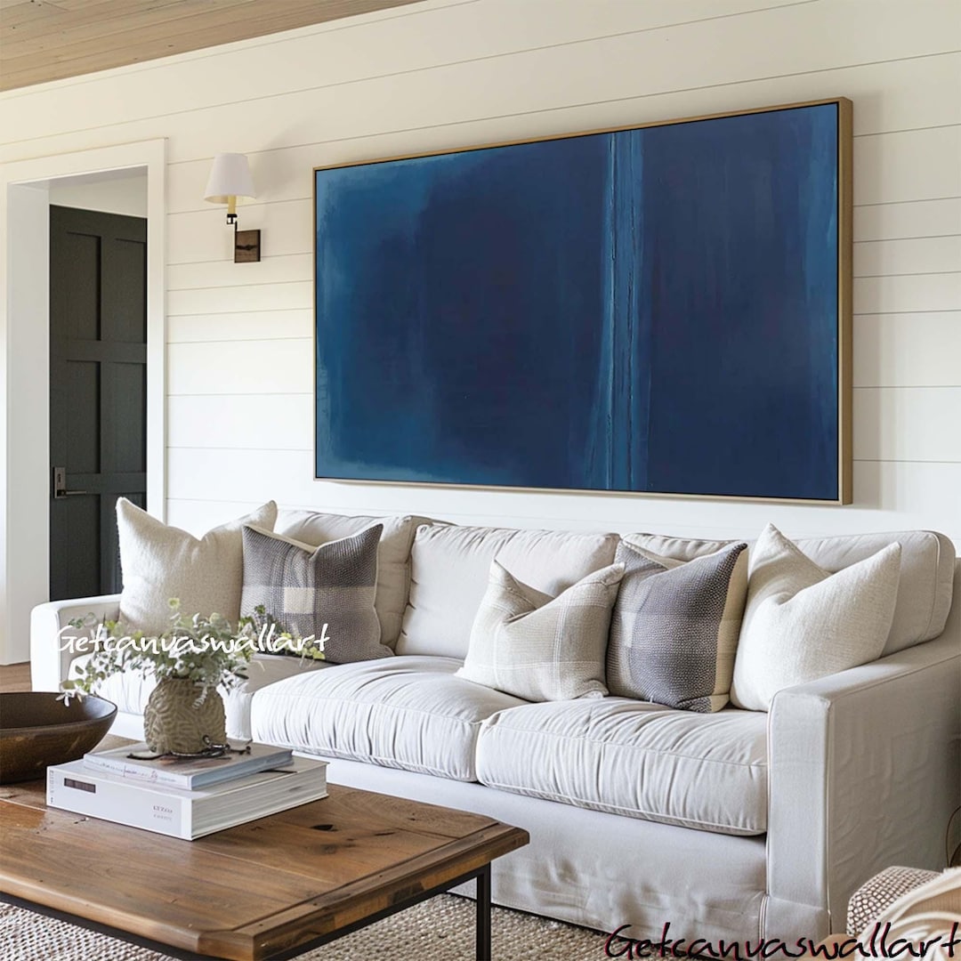 Large Blue Wall Art Blue Abstract Painting Contemporary Minimalist Wall ...