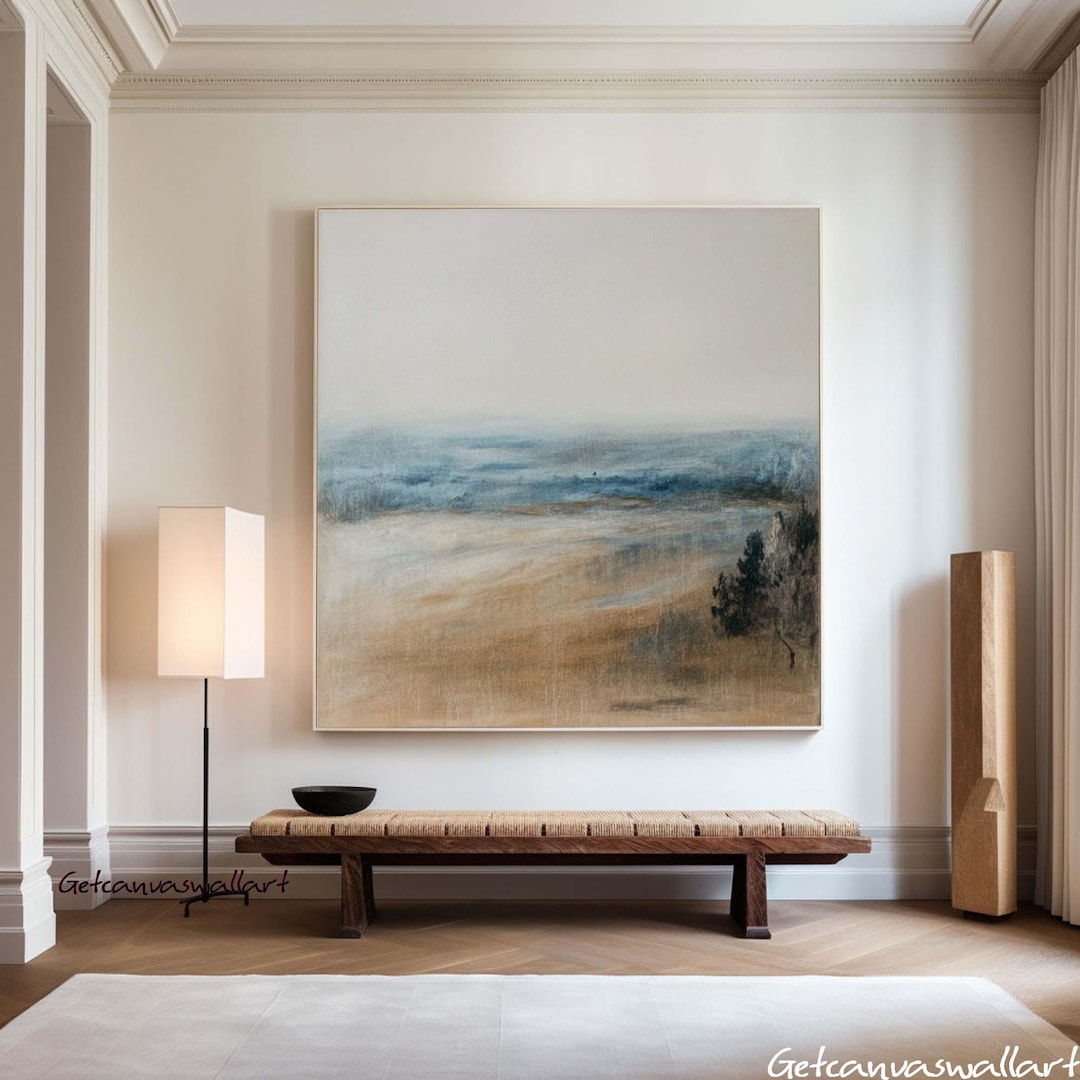 Neutral Abstract Landscape Art Vintage Country Landscape Painting Large ...