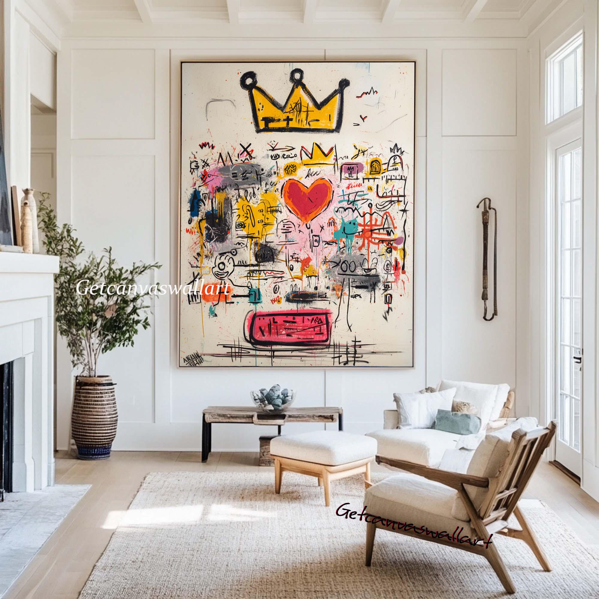 Large Abstract Graffiti Beige Painting Colorful Pop Painting Neutral ...