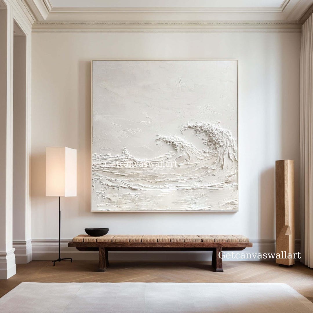 White Impasto Ocean Wave Painting Large Abstract Sea Canvas Heavy ...