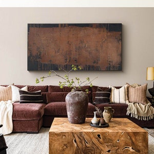 Wabi Sabi Wall Art Large Brown Texture Canvas Art for Living Room Brown Abstract Minimalist ...