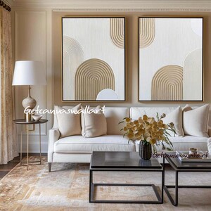 Beige Arch Wall Art Set of 2 Beige 3D Minimalist Texture Painting Beige ...